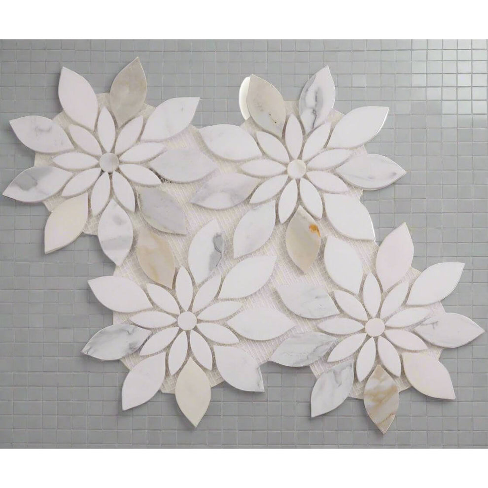Calacatta Thassos Floral Mosaic Tile | 11.75 x 13.25 – Hey Tiles