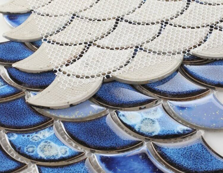 Dragon Scale Royal Blue Mosaic 9.75 x 12 - Pool Rated – Hey Tiles