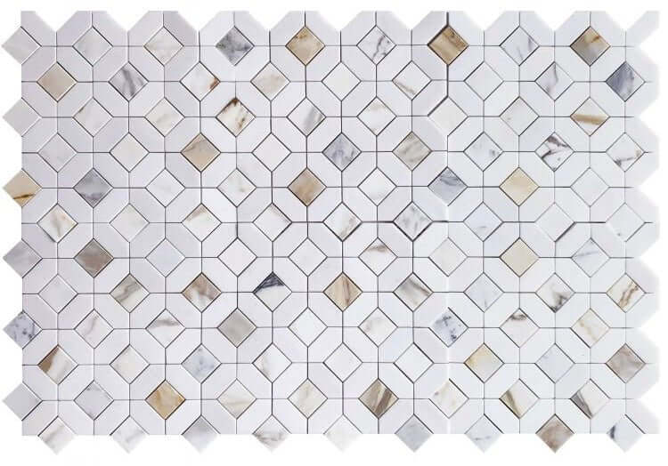 Calacatta Gold Polished Eclipse Hexagon Mosaic Tile - Hey Tiles