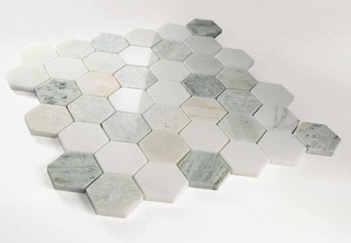 Hexagon Spring 2 x 2 Marble Mosaic Tile - Green White – Hey Tiles