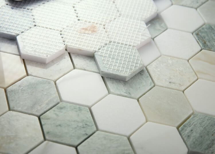 Hexagon Spring 2 x 2 Marble Mosaic Tile - Green White – Hey Tiles