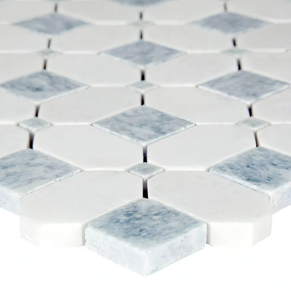 Thassos White + Azula Hatchwork 12X12 Polished Marble Mosaic Tile - Hey ...
