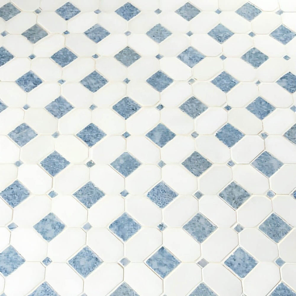 Thassos White + Azula Hatchwork 12X12 Polished Marble Mosaic Tile - Hey ...